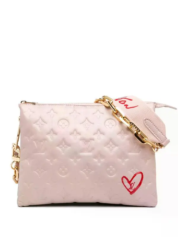 LOUIS VUITTON 2021-2026 Monogram Embossed Puffy Lambskin Fall In Love Coussin Pm Satchel - Pink
