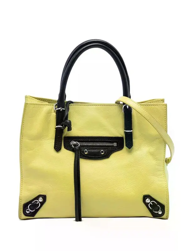 Balenciaga 2014 Mini Bicolor Leather Papier A4 Zip Around Tote Satchel - Yellow