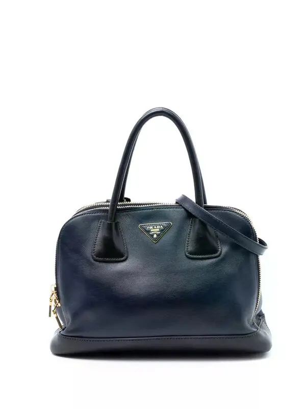 Prada 2000-2025 Bicolor Soft Calf Double Zip Dome Satchel - Blue