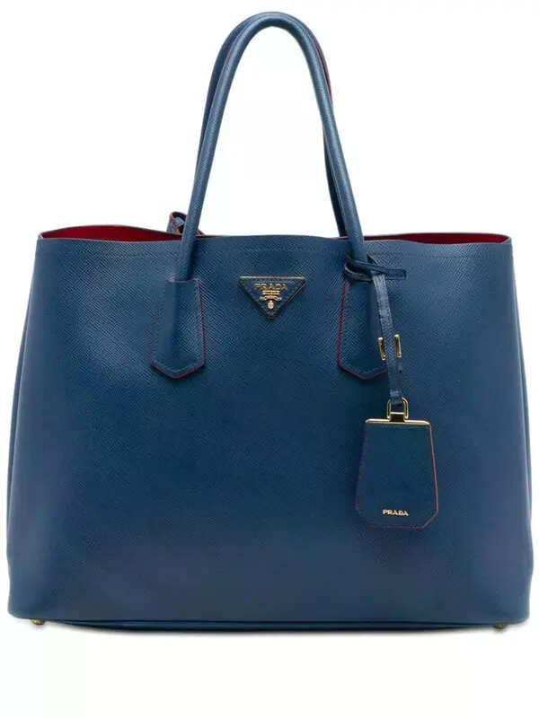 Prada 2010-2026 Large Saffiano Cuir Double Satchel - Blue