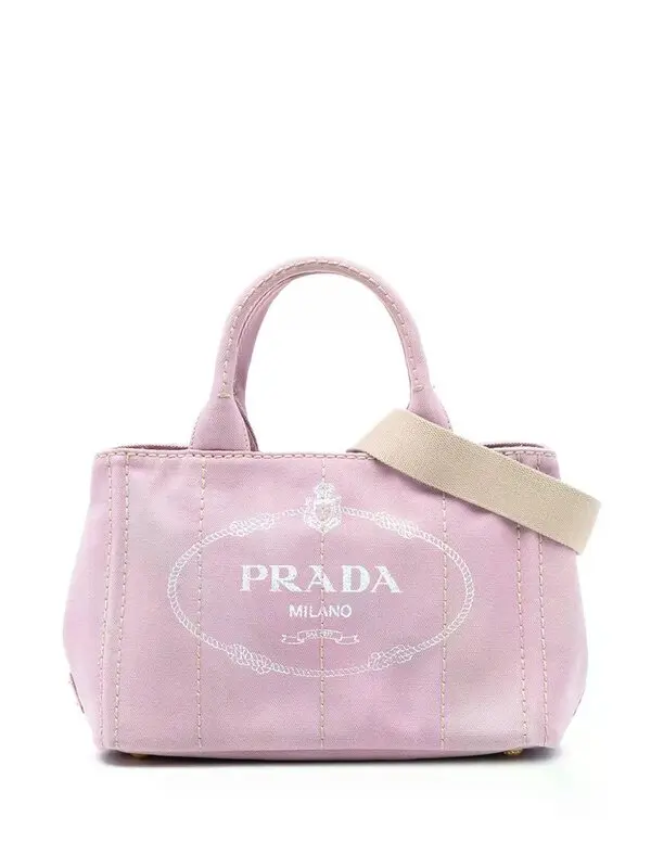 Prada 2013-2026 Small Canvas Canapa Logo Satchel - Pink