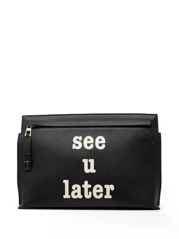 Loewe 2017 Calfskin Anagram See U Later T Pouch Clutch Bag - Black