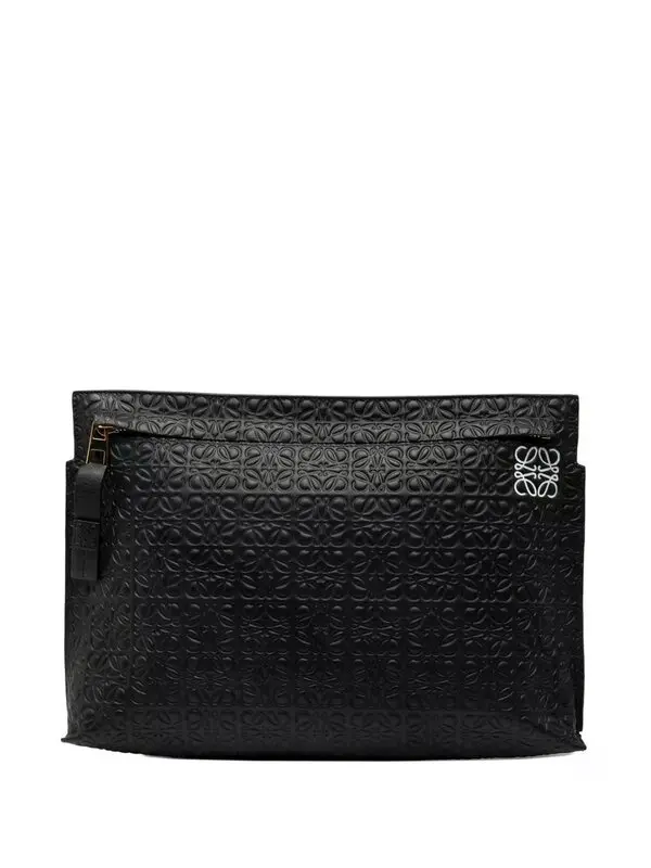 Loewe 2014 Embossed Anagram Leather Repeat T Clutch Bag - Black