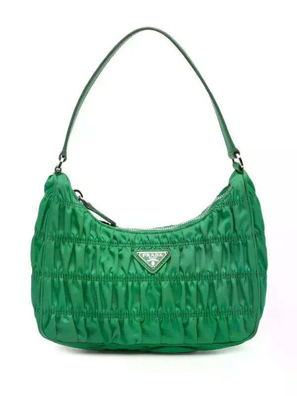 Prada 2019-2026 Tessuto Gaufre Re Edition Shoulder Bag - Green