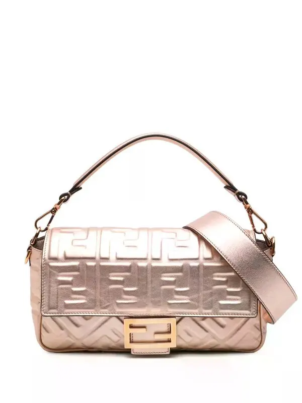 Fendi 2010-2026 Zucca Embossed Leather Baguette Satchel - Gold