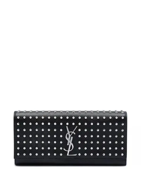 Saint Laurent 2013-2025 Grain De Poudre Classic Monogram Studded Clutch Bag - Black