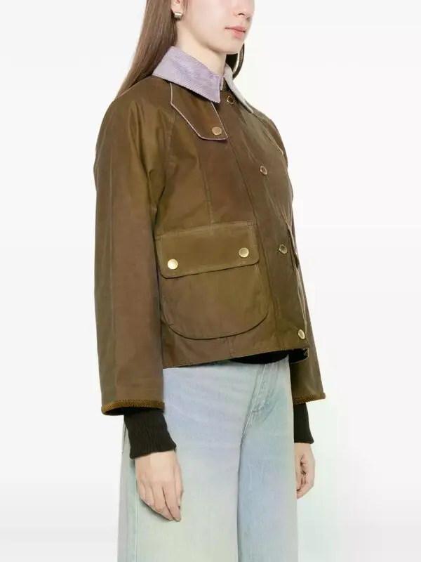 Barbour Cropped Beadnell Corduroy-collar Waxed Cotton Jacket - Brown