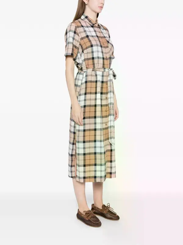 Barbour Belted Check Midi Dress - Brown