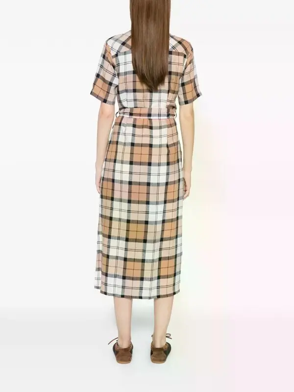Barbour Belted Check Midi Dress - Brown