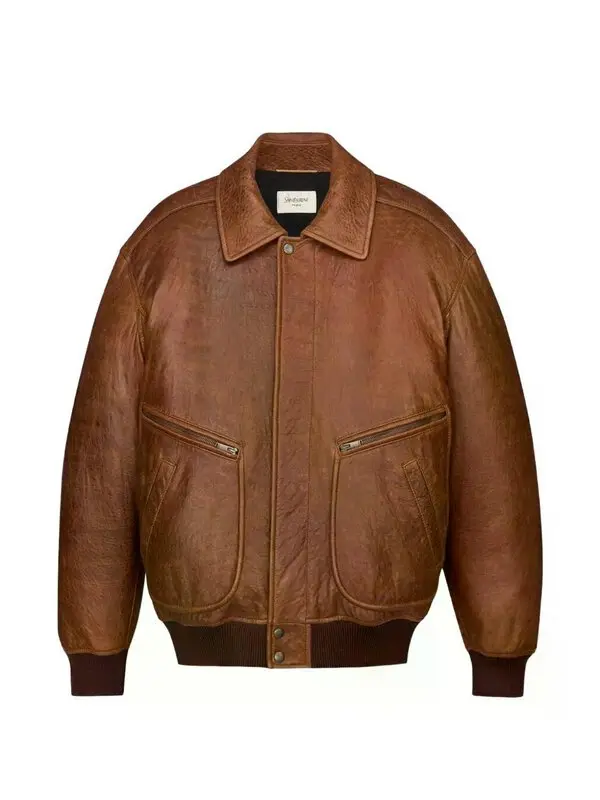 Saint Laurent Leather Bomber Jacket - Brown