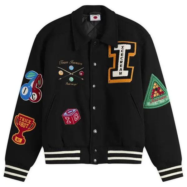 ICECREAM Trick Shot Collared Varsity Jacket - Black