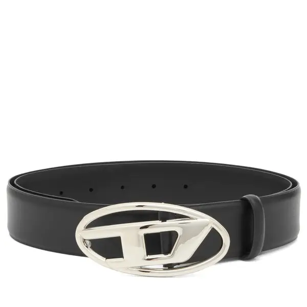 DIESEL® Leather Belt With Logo Buckle - Black