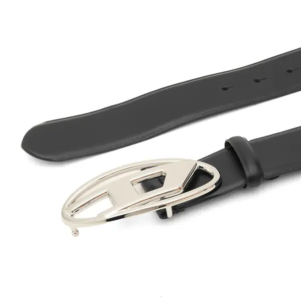 DIESEL® Leather Belt With Logo Buckle