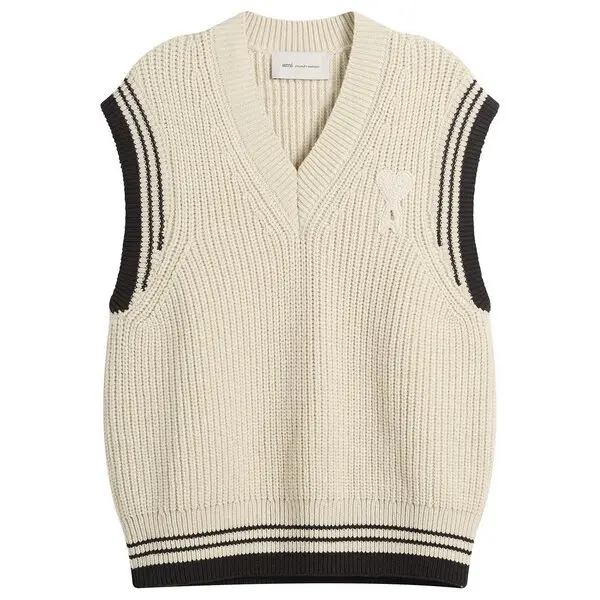 Ami V Neck Sleeveless Sweater - Blanc Creme