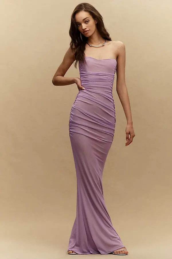 Retrofete Qutessa Strapless Mesh Maxi Dress - Lavender