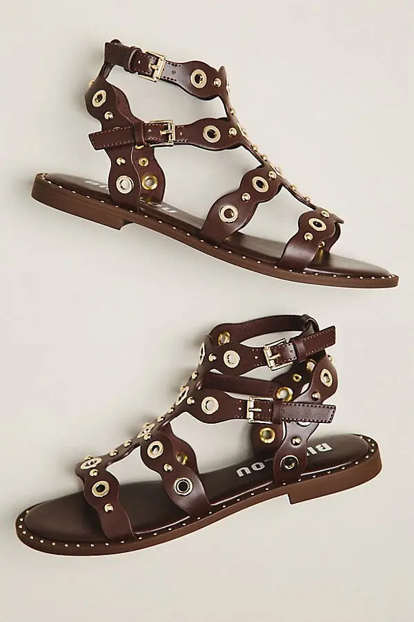 BIBI LOU Calla Studded Gladiator Sandals - Brown