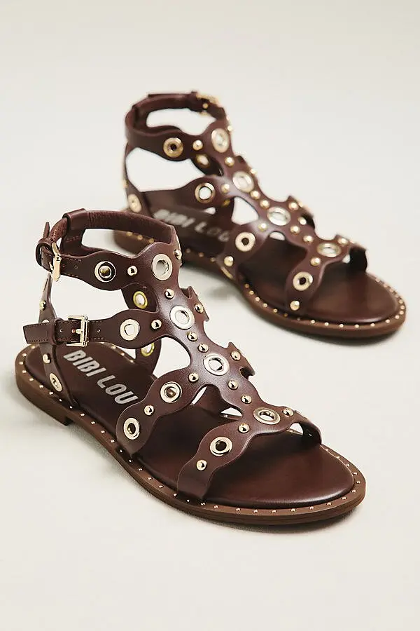 BIBI LOU Calla Studded Gladiator Sandals - Brown
