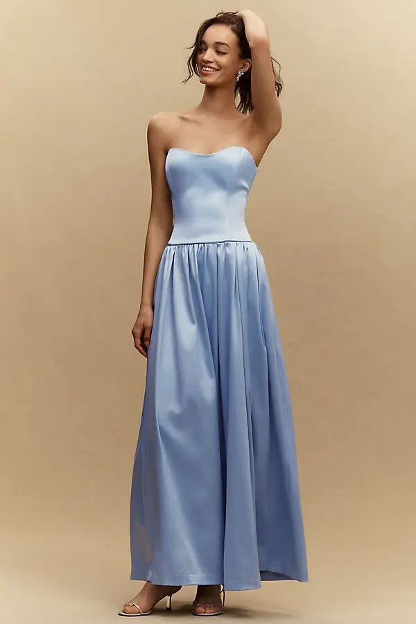 Bhldn Mia Strapless Fit-and-flare Maxi Dress - Blue Ice