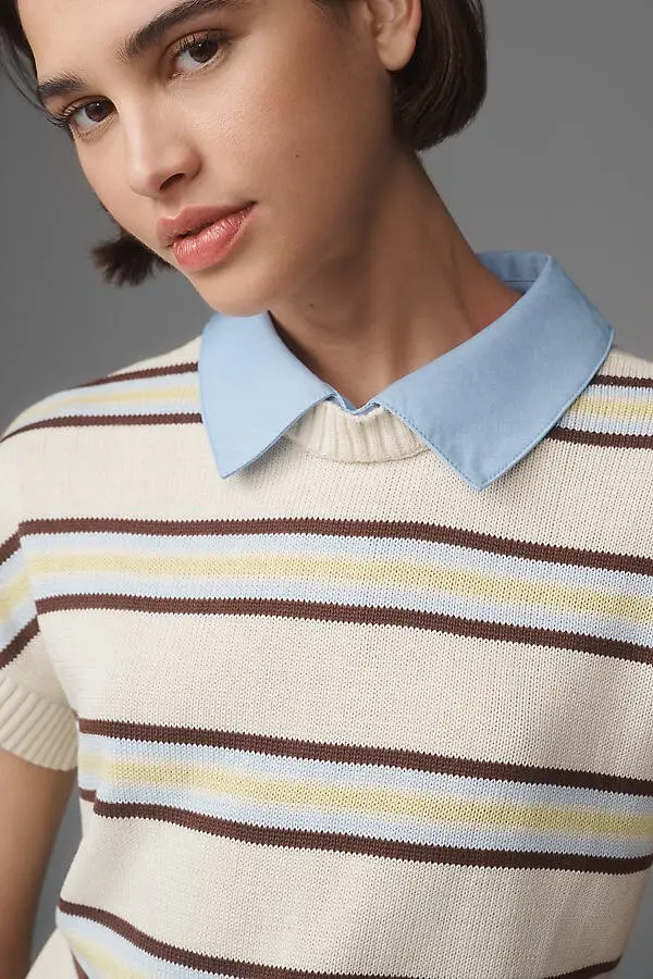 Central Park West Chloe Oxford Short-sleeve Sweater - Blue Stripe