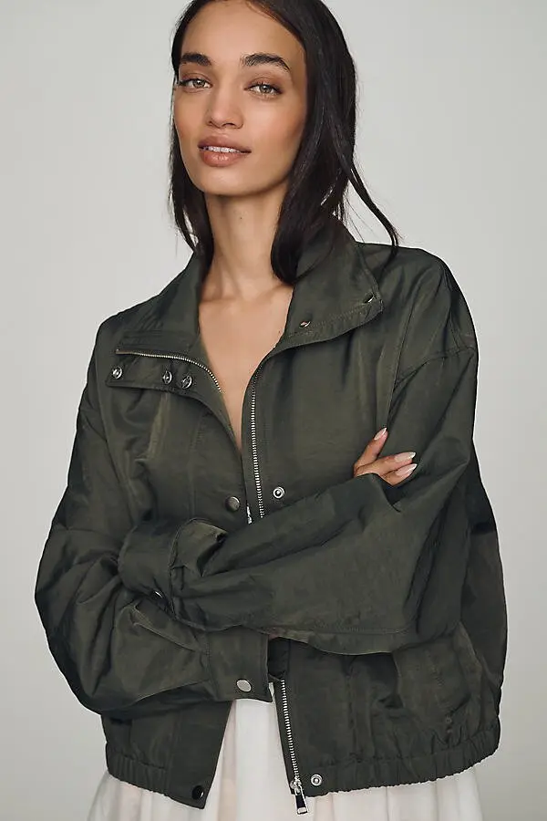 PILCRO Nylon Funnel-neck Bomber Jacket - Olive