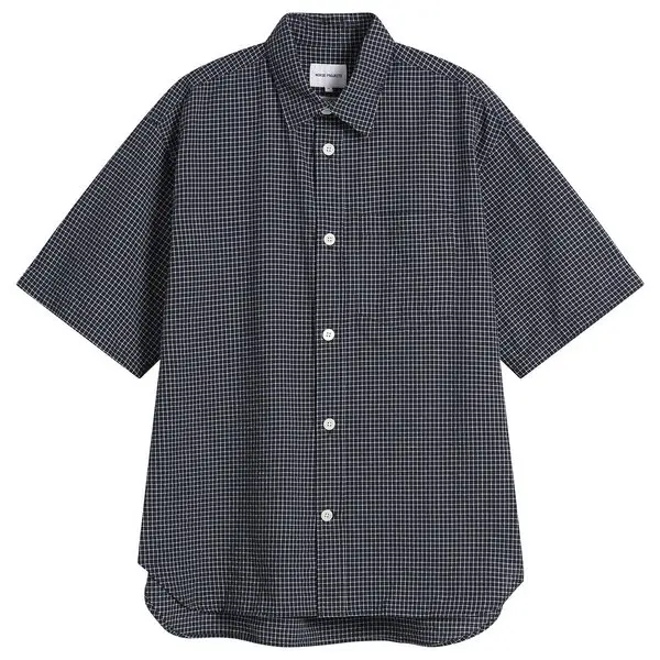 Norse Projects Espevik Oversized Check Short Sleeve Shirt - Dark Navy