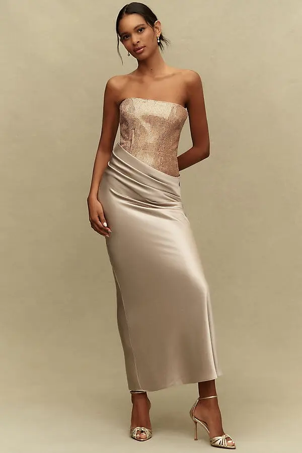 Retrofete Alexandra Draped Strapless Maxi Dress - Latte