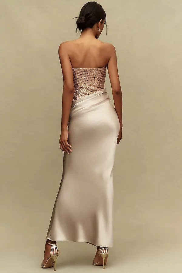 Retrofete Alexandra Draped Strapless Maxi Dress