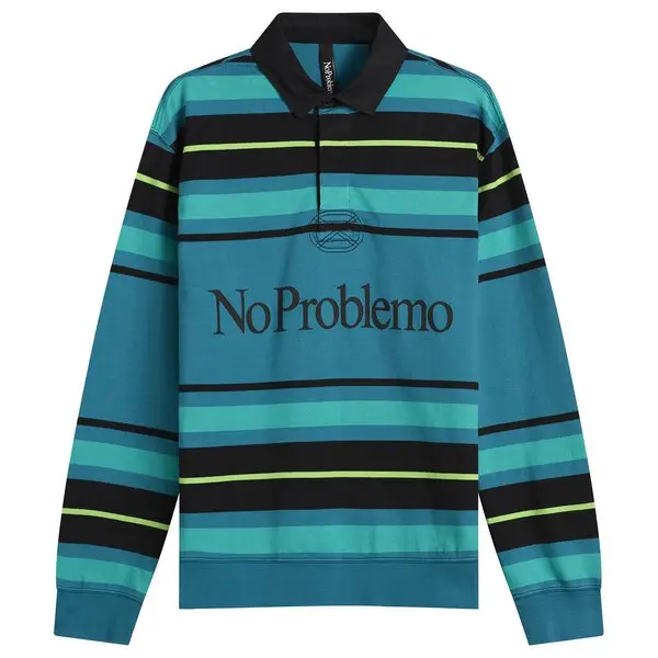 NO PROBLEMO Striped Rugby Shirt - Aqua