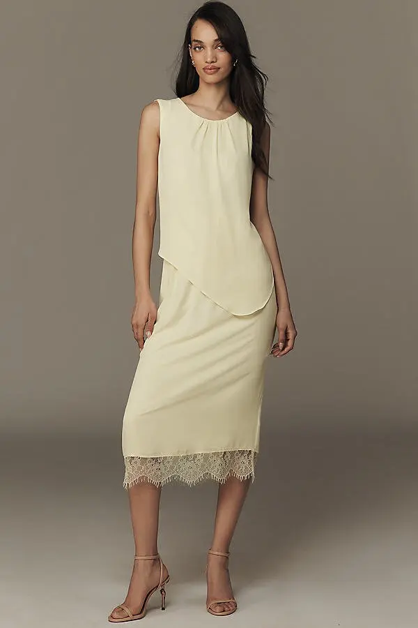 EXQUISE Sleeveless Layered Chiffon Midi Dress - Light Yellow