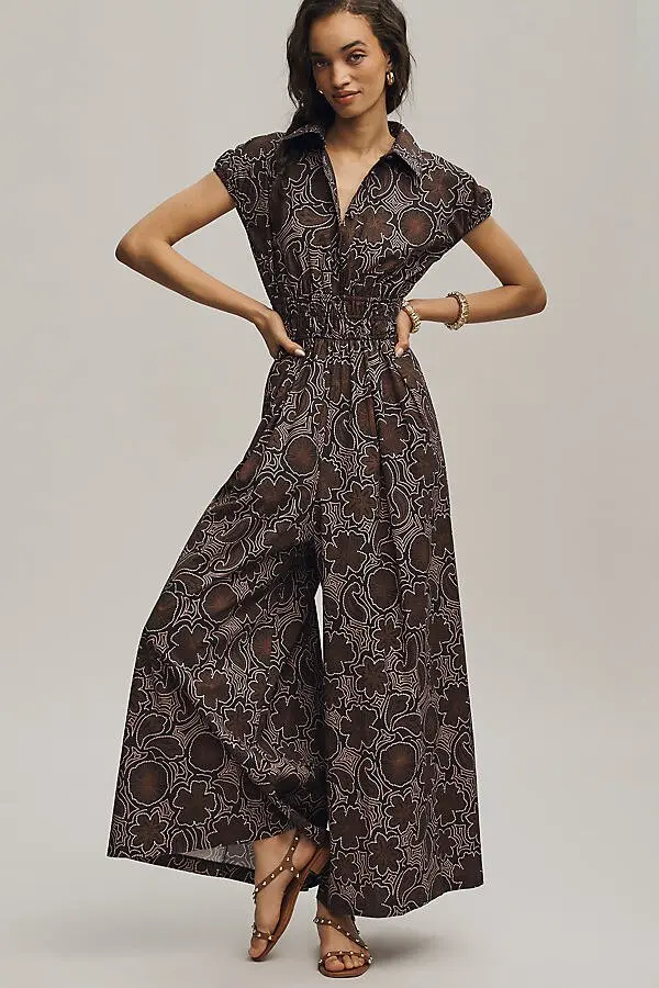 HUTCH Prted Short-sleeve Jumpsuit - Black/copper Rodeo Floral