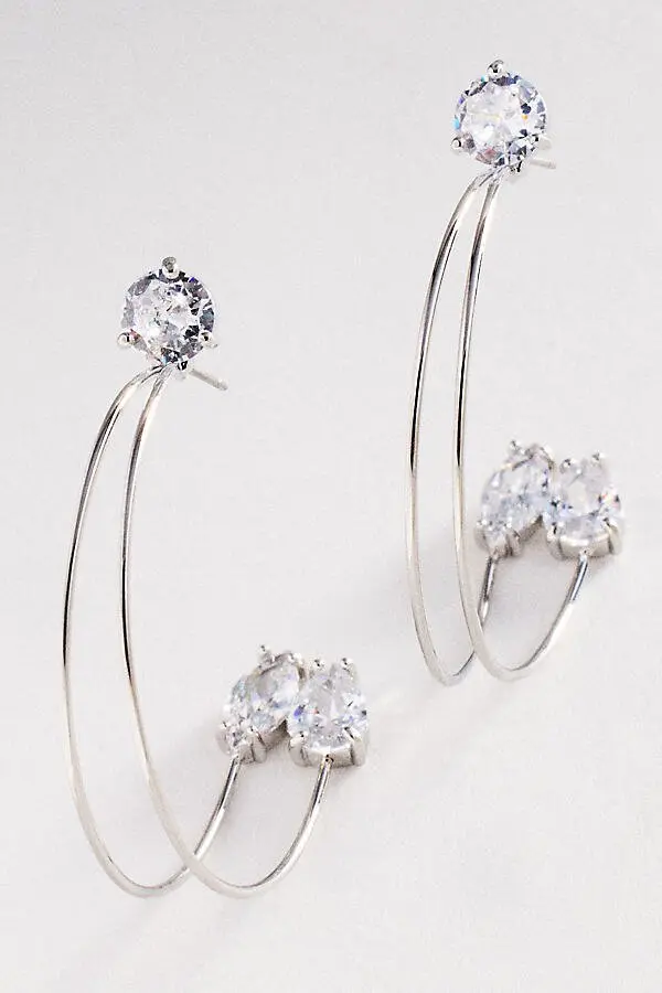 Anthropologie Trity Crystal Hoop Earrgs - Clear + Silver