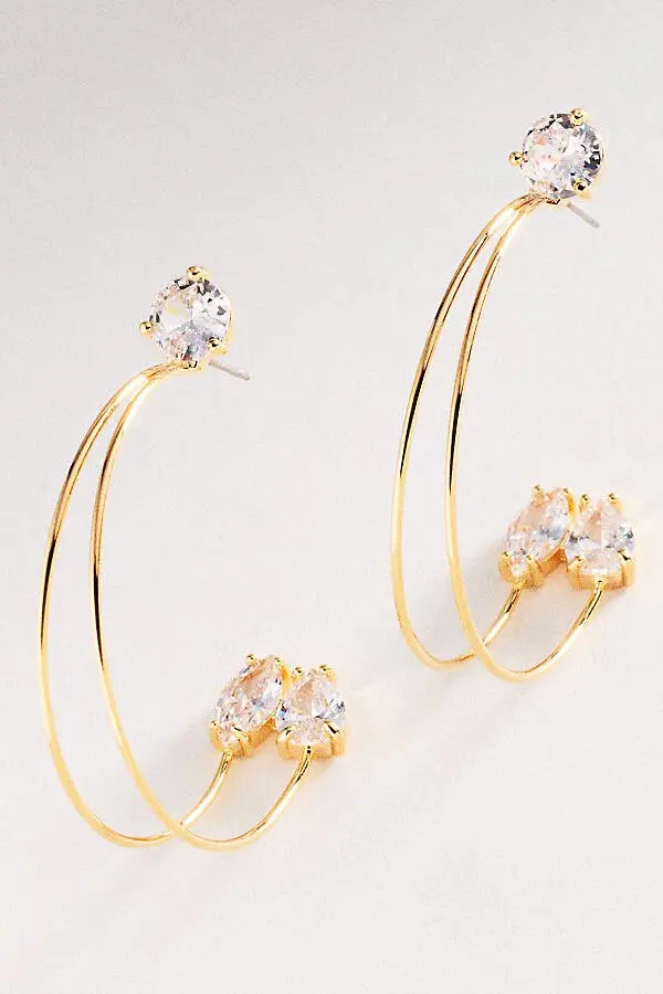 Anthropologie Trinity Crystal Hoop Earrings - Clear Gold