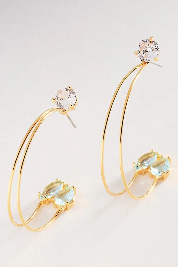 Anthropologie Trity Crystal Hoop Earrgs - Clear/azure