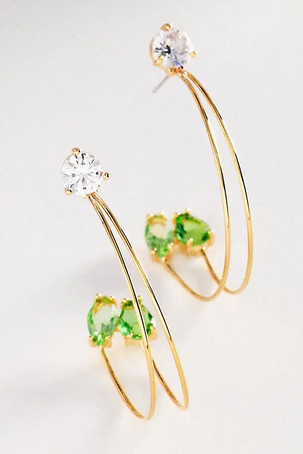 Anthropologie Trity Crystal Hoop Earrgs - Clear/green