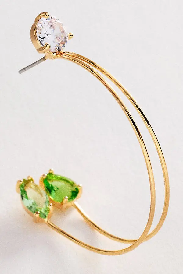 Anthropologie Trinity Crystal Hoop Earrings - Clear/green