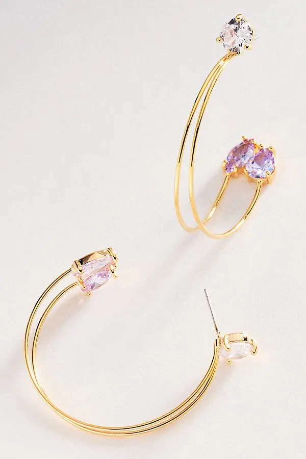 Anthropologie Trity Crystal Hoop Earrgs - Clear/lilac