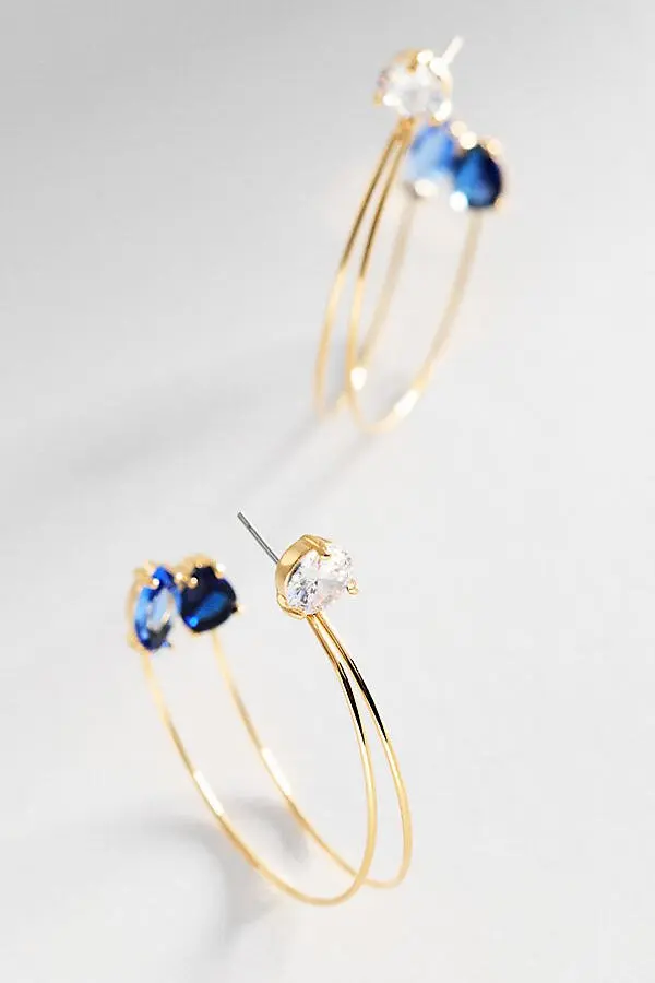 Anthropologie Trinity Crystal Hoop Earrings - Clear/sapphire