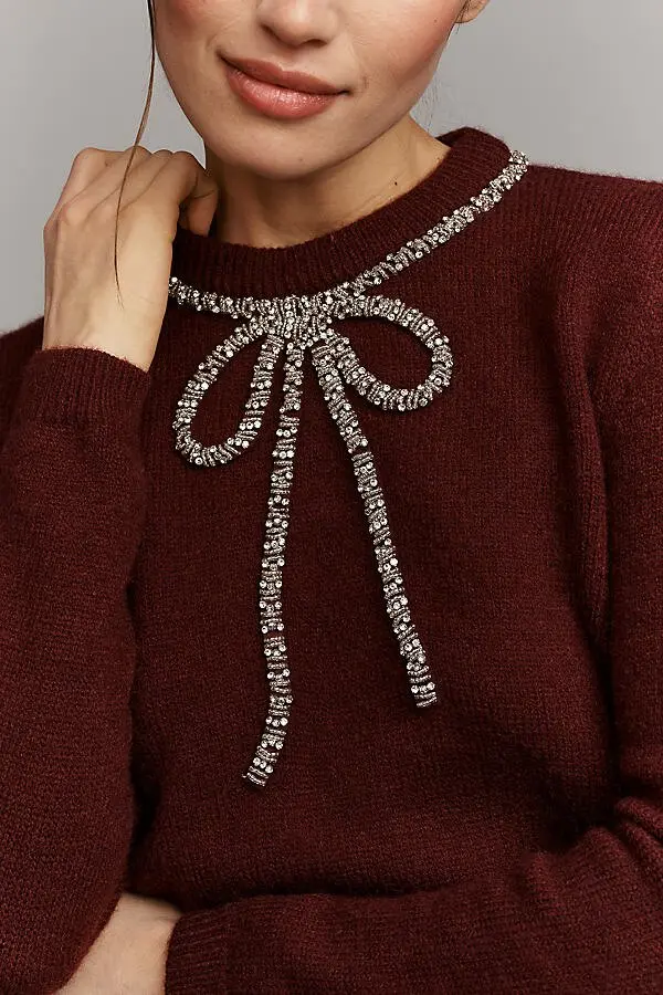 English Factory Rhinestone Bow Sweater