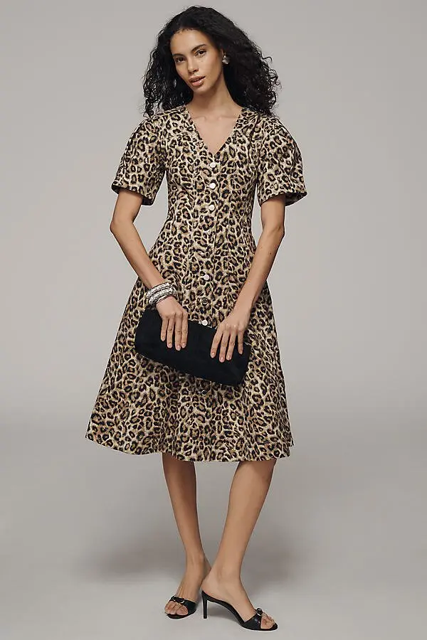 AROSE STUDIO Cotton Jessame Midi Shirt Dress - Leopard