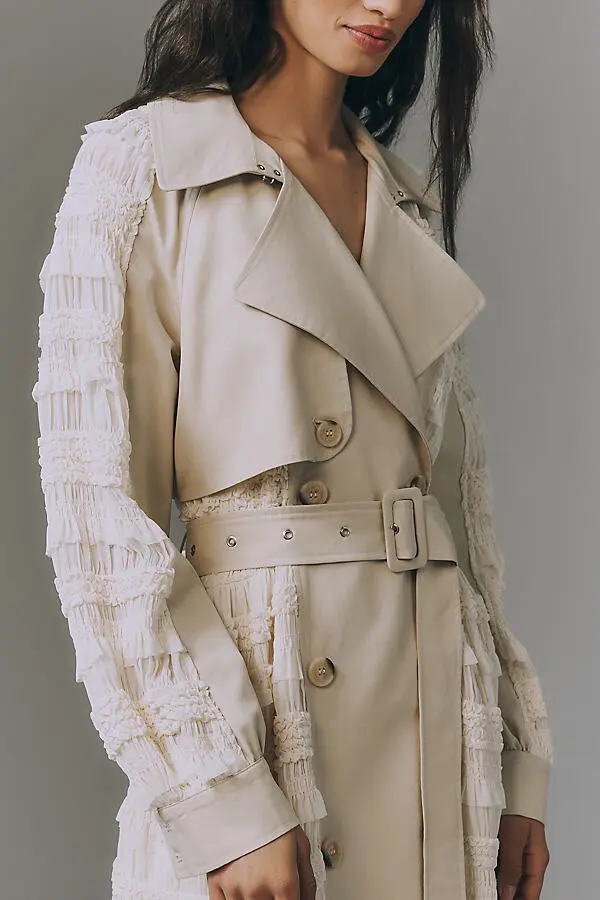 Avec Les Filles Ruffled Fabric-mix Trench Coat Jacket