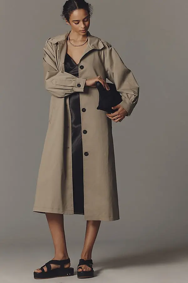 Avec Les Filles Funnel-neck Mid-length Trench Coat Jacket