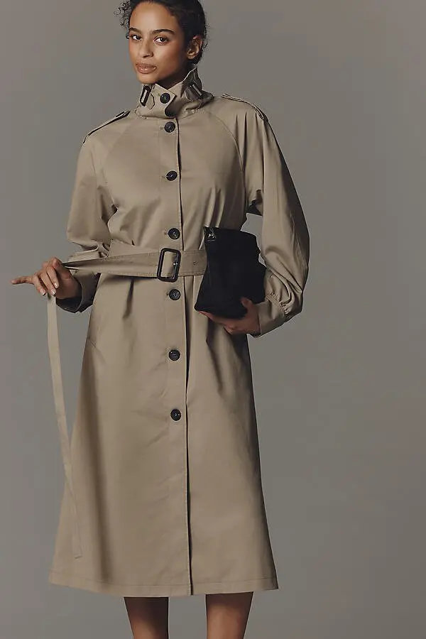 Avec Les Filles Funnel-neck Mid-length Trench Coat Jacket
