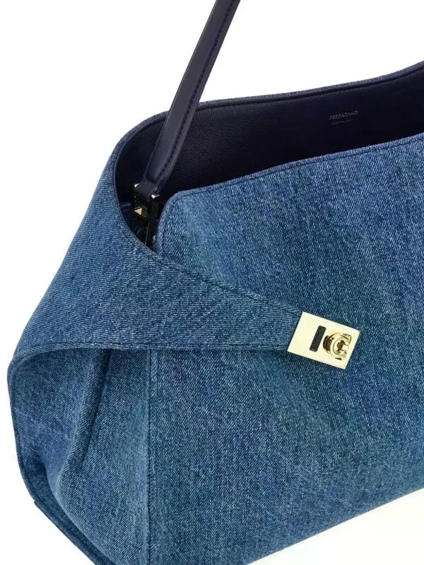 FERRAGAMO Hug Soft Denim Shoulder Bag