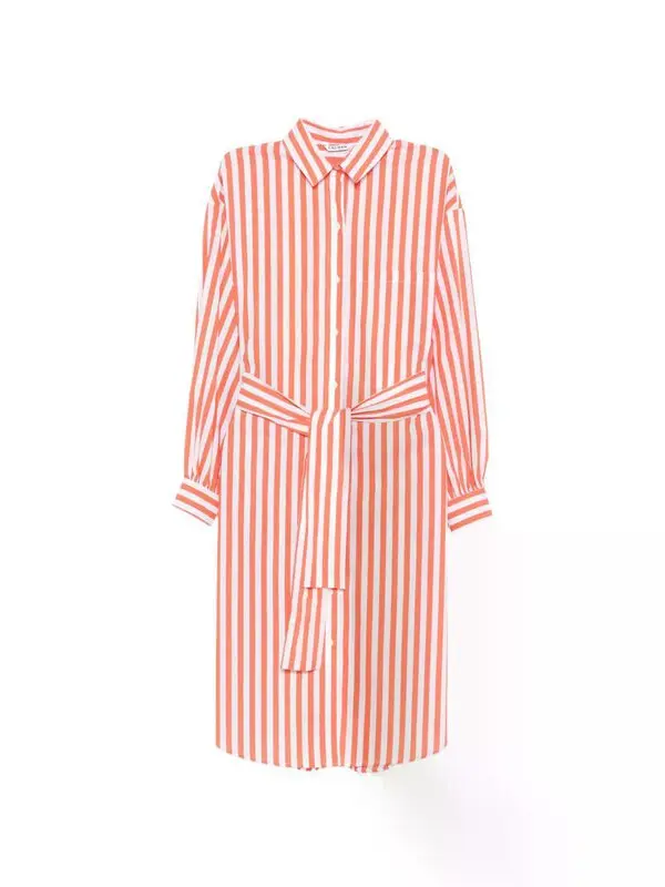 CALIBAN Striped Tie Midi Dress - Orange