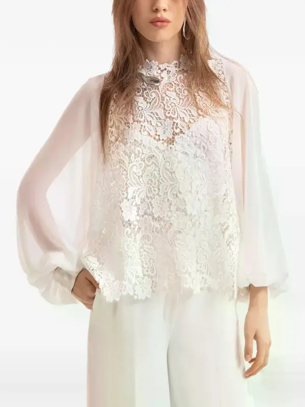 GEMY MAALOUF Guipure Long-sleeve Top - White