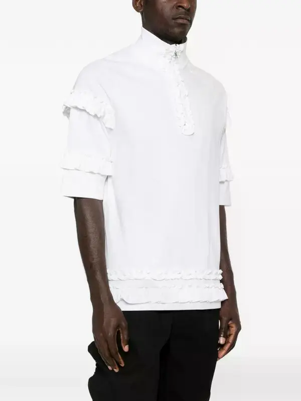 Simone Rocha Ruffled-detail Half-zip T-shirt - White
