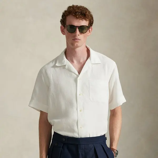 Ralph Lauren Classic Fit Slub Linen Camp Shirt - Deckwash White