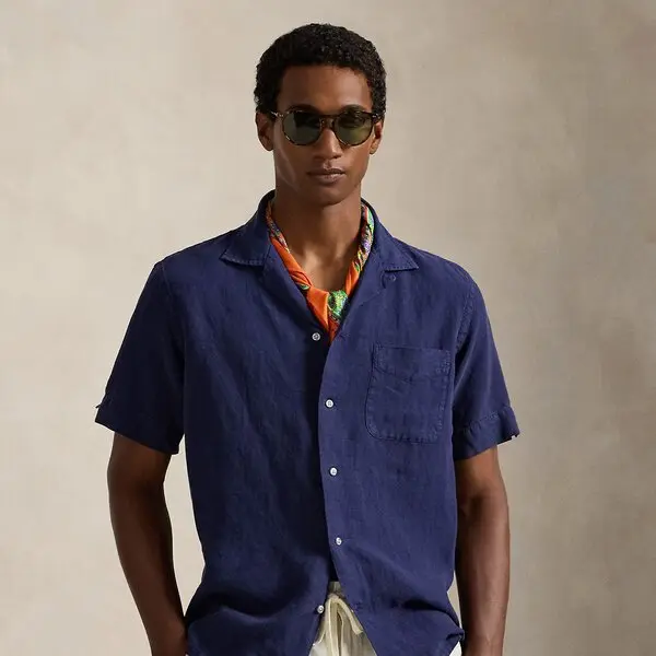 Ralph Lauren Classic Fit Slub Linen Camp Shirt - Newport Navy