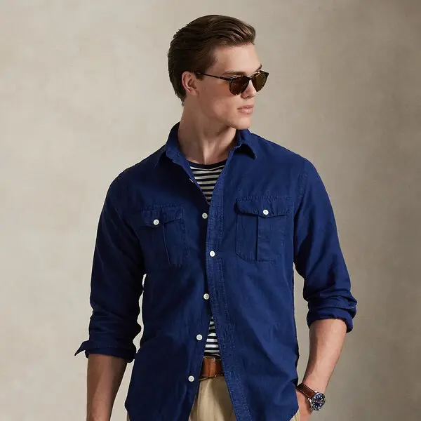 Ralph Lauren Classic Fit Linen-silk-cotton Workshirt - Indigo