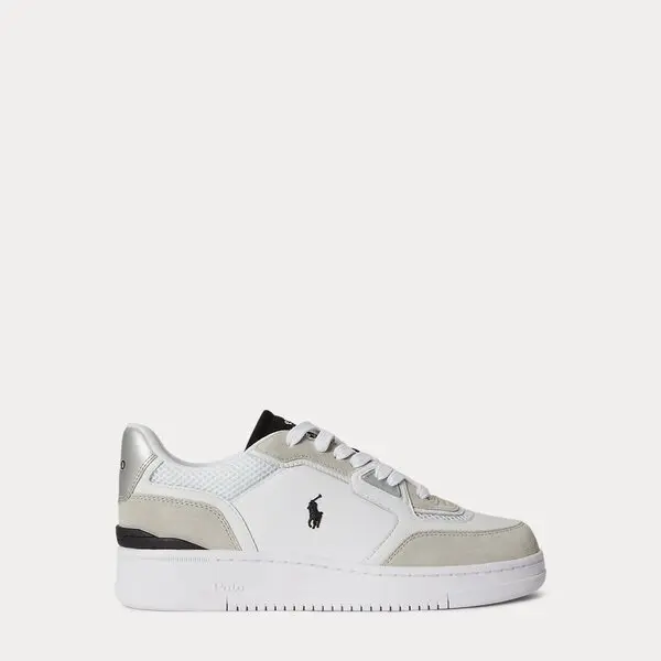 Ralph Lauren Open Masters Leather-paneled Sneaker - Gray Violet/white/black